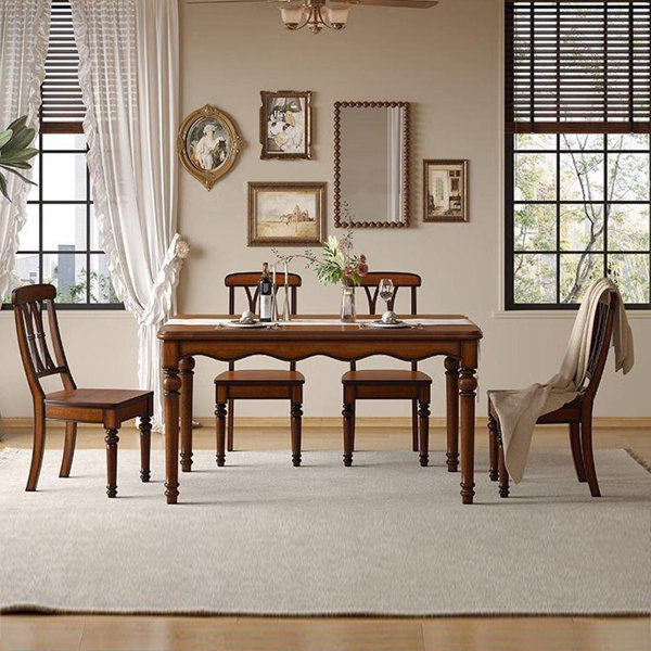 SUPROT Retro Solid Wood Rectangular Dining Table Set Solid Wood Dining Set | Wayfair